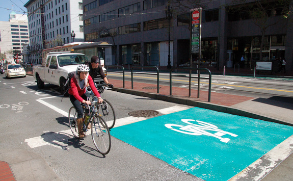 SFMTA Crews Install Market Street's First Green Bike Boxes ...